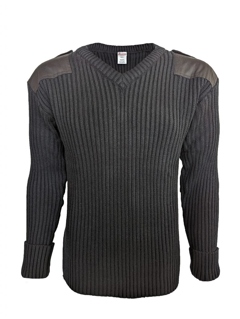 Nato Style Sweater with Patches and Epaulettes Vee Neck – Miller Rayner